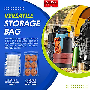 Shiny Select 20 Gallon Jumbo Storage Bag with Handle, Resealable Zipper Top 24x32, 3 Bags - Clear Big Plastic, Extra Large XL, 4 Mil Thick Heavy Duty for Travel, Moving, Clothing, Bedding