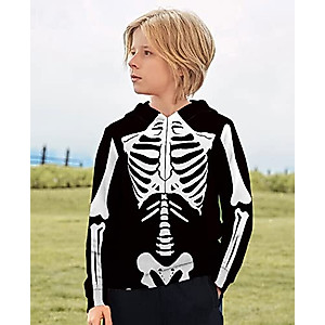 RAISEVERN Boys Girls Hoodies Kids Halloween Skeleton Hoodie Sweatshirts Pullover Hooded 3D Graphics Lightweight Hoody for Autumn Spring 6-16T