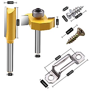 ROOCBIT Joint Slot Router Bit Straight Bit Set, 1/4 Inch Shank 11MM Slotting Width & 20 Set Invisible Connector Screw Fasteners Two-in-One Hidden Simple Assembly Connection Cabinet Accessories