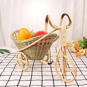 Straw Fruit Basket Bamboo Bread Basket Container Bowl Candy Basket Serving Basket Flower Basket Appetizer Tray Storage Basket Tricycle Design for Fruit Snack Nuts Chip