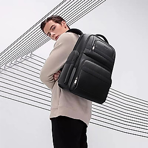 BOPAI 40L Genuine Business Leather Laptop Professional Backpack for Men 15.6 inch Computer with USB Charging Multi-Functional Large Capacity Travel Smart Work Rucksack Anti Theft Black