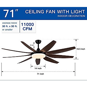 Large Ceiling Fans with Lights 71" Remote Control Ceiling Fan Integrated LED Ceiling Fan Lighting Indoor Timing Ceiling Fans Solid Wood Blade Ceiling Fan for Bedroom Living Room Brown