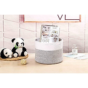 S Size Grey Cotton Rope Basket with Lid Mini Woven Basket Cute Toy Storage Basket Towel Storage Little Organizer Woven Basket Living Room Nursery Storage Basket Small Grey Woven Basket for Storage