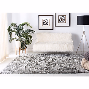 SAFAVIEH Ocean Shag Collection Area Rug - 8' x 10', Silver, Handmade Solid, 2.4-inch Thick Ideal for High Traffic Areas in Living Room, Bedroom (OCG101G)