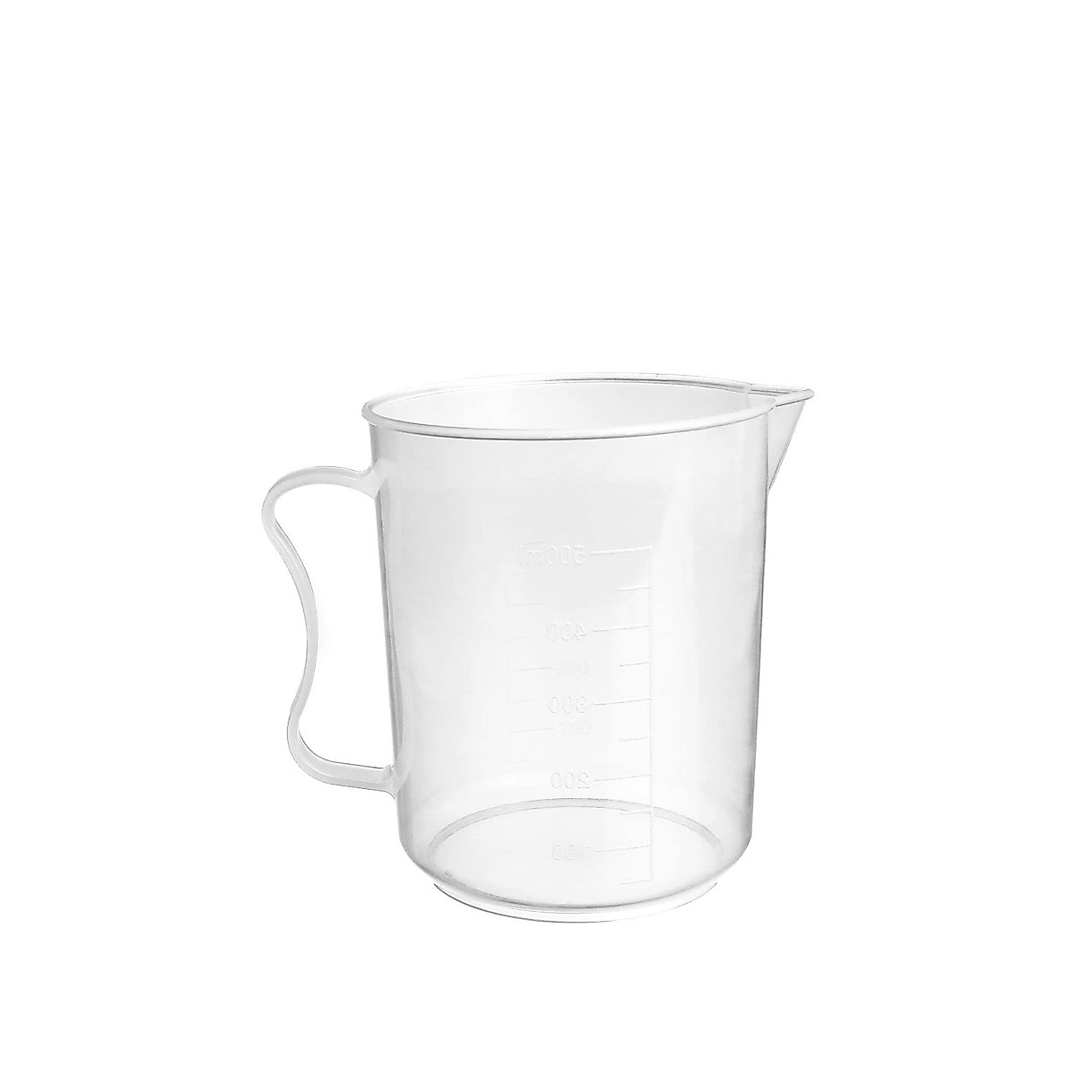 Bettomshin 1Pcs 500ml Resin Mixing Cups, PP Plastic Measuring Cups High Form Beaker with Handle, Liquid Measuring Cups, Graduated Beakers Multipurpose Mixing Cups Transparent for Lab Kitchen Liquids