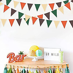32Ft Orange Green Brown Party Decorations Triangle Flag Pennant Bunting Fabric Garland for Jungle Safari Animal Party Zoo Themed Wild One Forest Baby Shower Fall Wedding Birthday Decoration