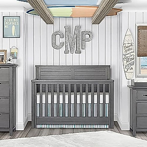 Evolur Belmar Flat 5-in-1 Convertible Crib in Rustic Grey, Features 3 Mattress Height Settings, Greenguard Gold Certified, Made of Kiln-Dried Hardwood