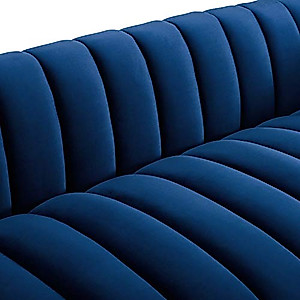 Modway Entertain Vertical Channel Tufted Performance Velvet Sofa Couch in Navy