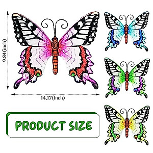 IGEEKWELL Metal Butterfly Wall Art Decor - 14.2 in 3D Butterflies Hanging Art Decorations, Outdoor Metal Wall Art for Garden, Yard Balcony Living Room Bedroom, Gift for Mom Grandma Housewarming