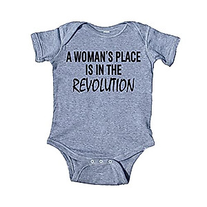 Sunray Clothing A Women's Place Is In The Revolution Baby Girl Feminist Onesie (Newborn, Grey)