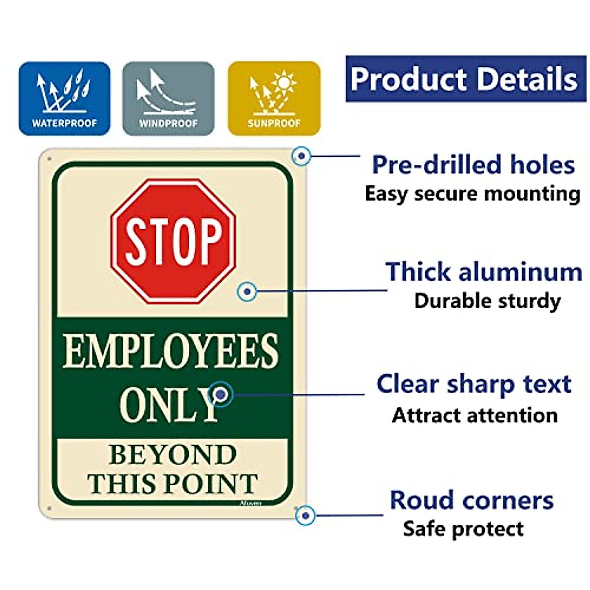 Employees Only Beyond This Point Signs 10"x7" Stop Do Not Enter Signs Restricted Area Signs Metal Reflective Rust Free Aluminum UV Protected Waterproof Easy Mounting Outdoor Use 2 Pack