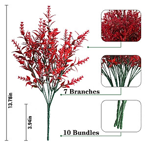 NOV FIRE Artificial Outdoor Lavender Flowers,10 Bundles Artificial Flowers Outdoor,UV Resistant Fake Flowers,Outdoor Plastic Faux Flowers Shrubs for Indoor Outside Decorations(Red)