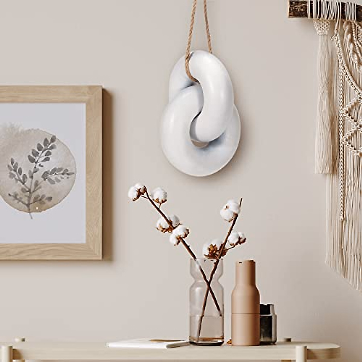 OFIDELITY Wood Knot Decor, 2-Link Wood Chain Link Decor, Farmhouse Rustic Home Decor, Hand Carved Boho Wood Modern Home Decorations for Living Room, Farmhouse Coffee Table Shelf Decor