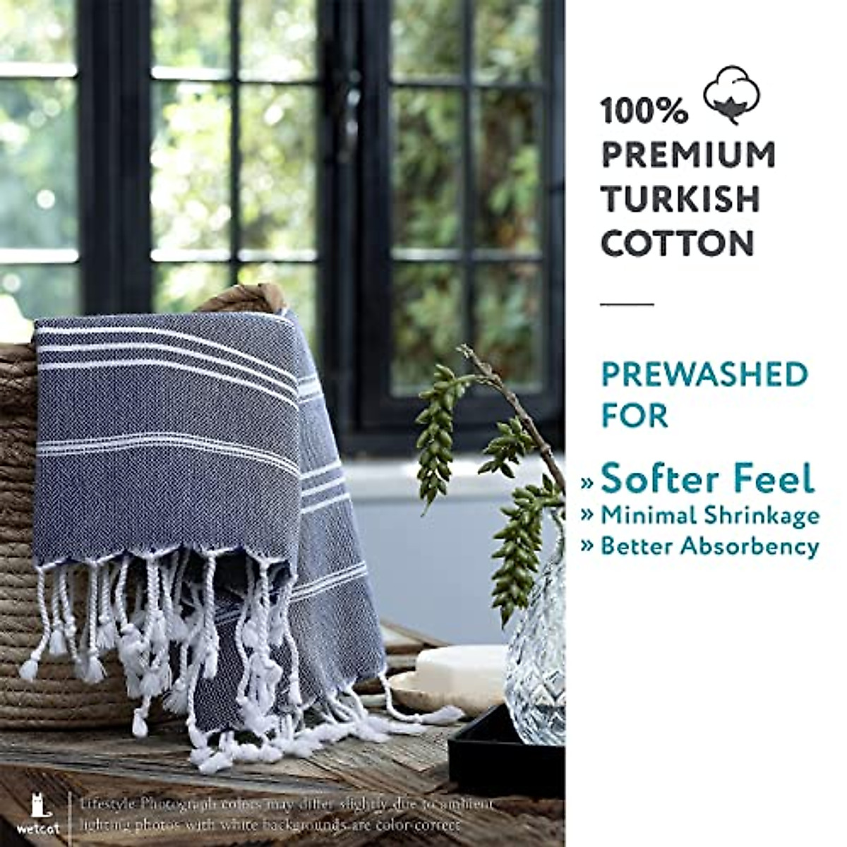 WETCAT Bundle: Turkish Bath Towel (38 x 71) and Turkish Hand Towels (20 x 30, Set of 2) - 100% Cotton, Prewashed for Soft Feel - Navy Blue Towels & Navy Blue Bathroom Accessories