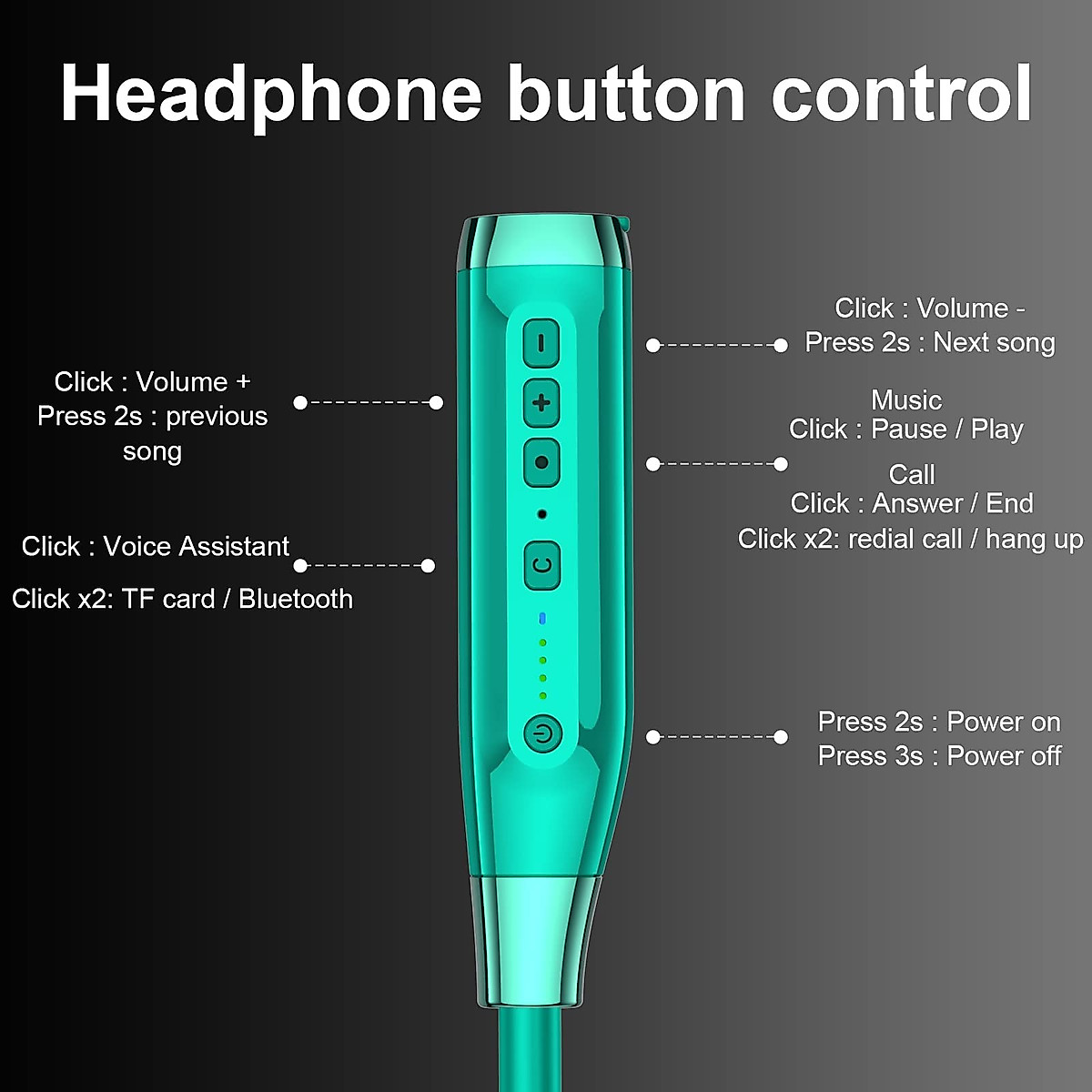 Bluetooth Headphones Neckband with 100 Hours Playtime Support 64G TF Card Wireless Neck Headphones Built-in Noise Cancelling Mic Earbud Neckband IPX5 Waterproof Two Ways in-Ear Earphones (Green)
