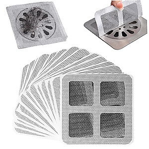Disposable Shower Drain Hair Catcher, 50pcs 4inch Square Mesh Disposable Drain Covers, Sink Strainer Filter, Floor Drain Sticker for Bathroom, Laundry, Bathtub
