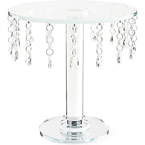 Okuna Outpost Glass Cake Stand with Crystals for Weddings and Birthdays (10 x 9.5 In)