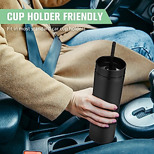 30 Pack Skinny Tumbler with Lids and Straws 16 oz Matte Colored Acrylic Tumblers Double Wall Plastic Tumbler Cups Skinny Travel Tumbler Reusable Cup for Parties Birthday Home Office (Black)