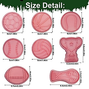 8 Pieces Cookie Cutters Sports Ball 3D Football Volleyball Soccer Basketball Shape Biscuit Cutter Cookie Stamps Mold for DIY Cookie Baking Supplies