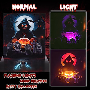 VIVIKEN Pop Up Halloween Cards, 3D Popup Happy Halloween Greeting Card with Lights and Horror Sounds - Glowing Skull, Pumpkin, Tombstone, Moon - Includes Envelope and Note Card