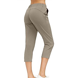 Maiyifu-GJ Women's Drawstring Elastic Waist Yoga Capri Lightweight Athletic Running Cropped Pants Comfy Soft Lounge Leggings (Light Brown,Medium)
