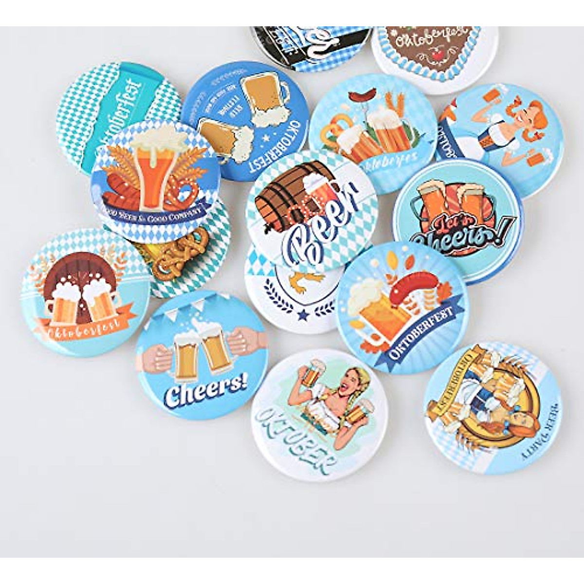 Oktoberfest Buttons Pins Bavarian Badges - Beer Festivities  Event Party Favors Supplies Decorations 48Ct