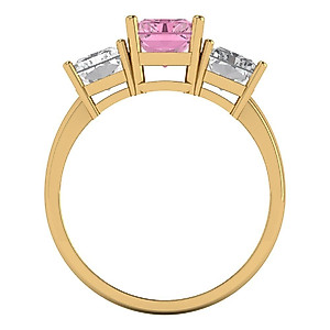 Clara Pucci 4.0 ct Emerald Cut Custom Engraving 3 stone W/Accents Pink Gemstone Engagement Wedding Ring 18K yellow Gold Size 4.5