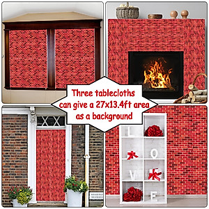 chiazllta 3 Pieces Red Brick Tablecloth Plastic Brick Wrapping Paper Stone Wall Backdrop for Christmas Party Decorations Fireplaces Curtains Door Wallpaper Photography Supplies