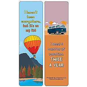 Creanoso Fun Travel Quotes Bookmarks (30-Pack) - Classroom Reward Incentives for Students and Children - Stocking Stuffers Party Favors & Giveaways for Teens & Adults
