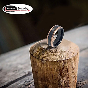 Free Personalized laser engraving Ring for Men and Ring for Women tungsten Band Rings 8mm Two-tone Black IP Inside Rose Gold IP Finish, Inlayed with Black Carbon Fiber Wedding Band Ring Ideal Rings