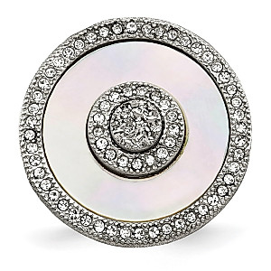 Stainless Steel Polished Simulated Mother of Pearl Druzy Quartz and Crystal Ring Size 9 Jewelry for Women