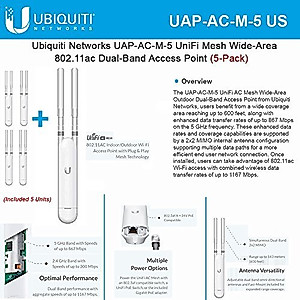 Ubiquiti Networks UAP-AC-M-5 UniFi Mesh Wide-Area 802.11ac Dual-Band Access Point (5-Pack).