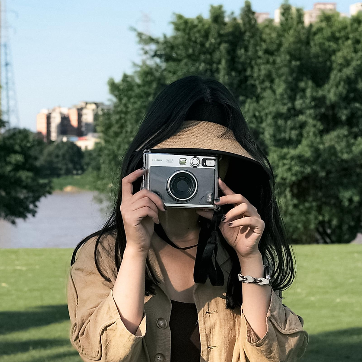 Rieibi Clear Protective Case for Fujifilm Instax Mini Evo Instant Camera - Hard Carrying Case Cover with Shoulder Strap