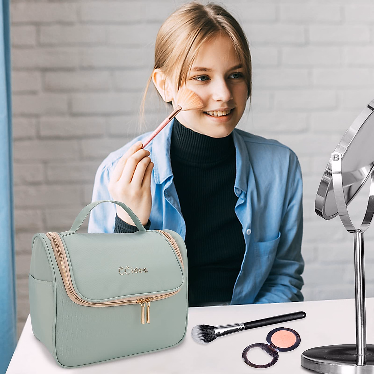 CCidea Cosmetic Bag Makeup Bag for Women Hand-PortableTravel Large Toiletry Bag Organizer (Green)