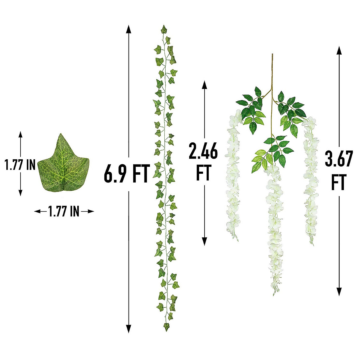 GPARK 24Pack/Each 82" Artificial Ivy Garland Fake Leaf Plants Vine with 12Pack 45" Artificial Wisteria for Wedding Party Home Garden Kitchen Office Outdoor Greenery Wall Décor