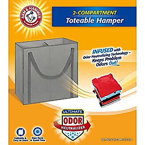 Arm & Hammer 48115, 2 Compartment Laundry Hamper Tote, Grey