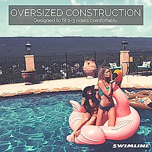 SWIMLINE ORIGINAL 90627 Giant Inflatable Flamingo Pool Float Floatie Ride-On Lounge W/ Stable Legs Wings Large Rideable Blow Up Summer Beach Swimming Party Lounge Big Raft Tube Decoration Toys Kids