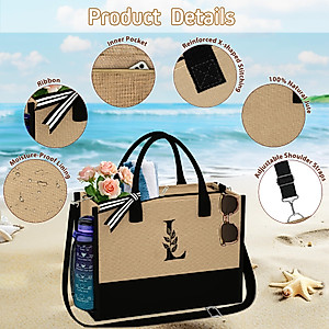 AUNOOL Grandma Birthday Gifts for Women - Initial Tote Bag with Inner Pocket and Shoulder Strap, Thank You Gifts Nana Gifts Grandmother Gift Ideas, Burlap Jute Bag for Shopping Picnic Travel Letter G