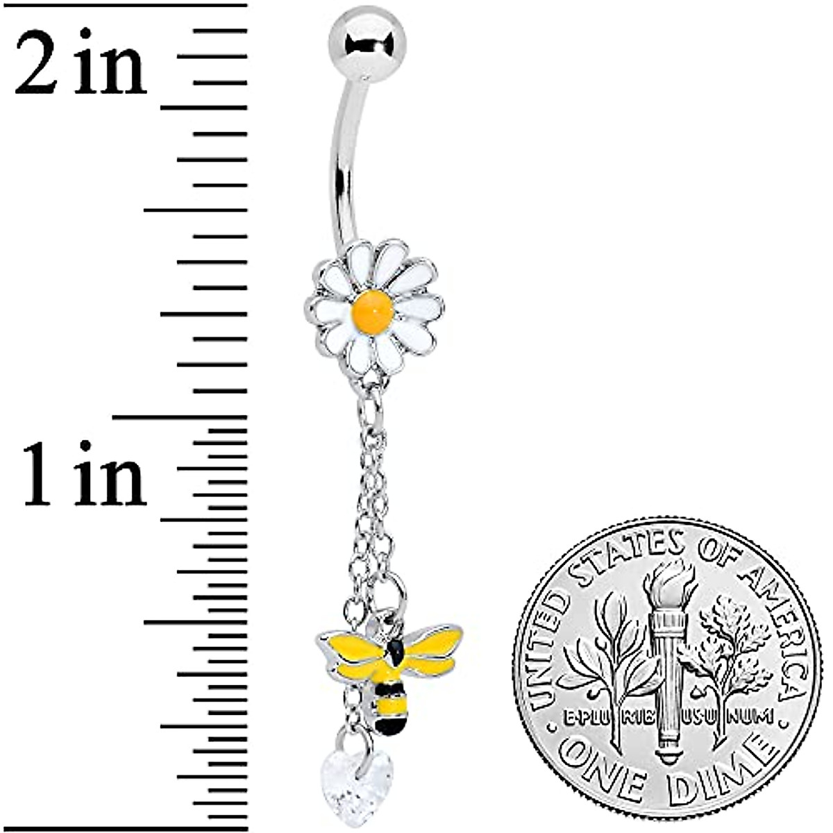 Body Candy Womens 14G Steel Navel Ring Piercing Clear Accent Heart Bee Daisy Flower Dangle Belly Button Ring