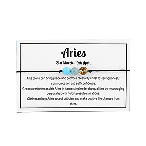 12Constellation Natural Stone Bead Chakra Bracelet Women Men Adjustable Braide String Rope Zodiac Crystal Cord Gemstone Bracelet Yoga Meditation Jewelry Gift-A Aries