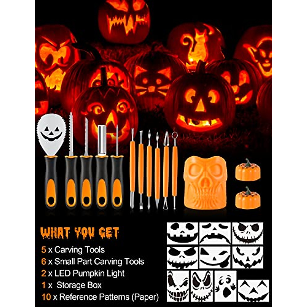 Halloween Pumpkin Carving Tools, 24 PCS Best Pumpkin Carving Tools, Stainless Steel Professional Pumpkin Cutting Carving Set with Carrying Case, Carving Kit Tools for Halloween