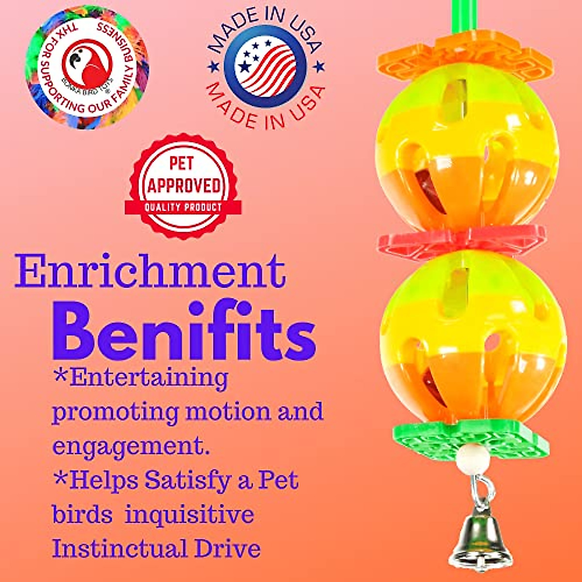 Bonka Bird Toys 1570 Twin Ball Bird Toy Parrot cage Toys Cages Cockatiels Conures African Greys