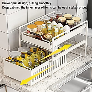 WEKIVA Under Sink Organizers,Kitchen Cabinet Organization,2 Tier Sliding Basket Organizer Pantry Storage Shelf Pull Out Under Sink Cabinets Organizer for Kitchen