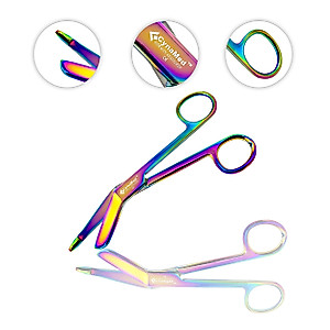 Artzone Lister Bandage Scissors - 5.5-Inch Cynamed Medical-Grade Stainless Steel Shears - Multi-Colored Rainbow Titanium Finish - Sharp Blades Cut Through Bandages, Dressing, Tape, Gauze, Clothing