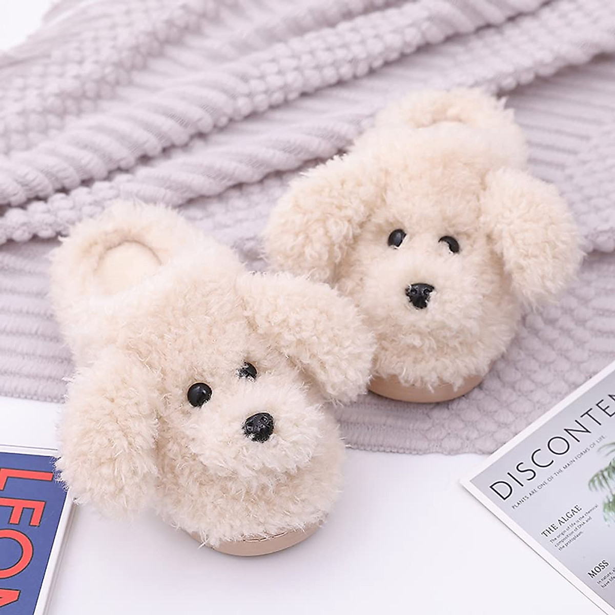 Women's Cute Animal Slippers House Slippers Warm Memory Foam Cotton Cozy Soft Fleece Plush Home Slippers Indoor Outdoor White