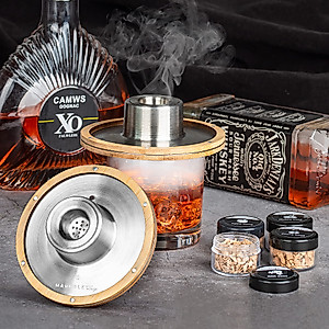 Maurolet Cocktail Smoker Kit with 4 Natural Wood Chips - Premium Non-Scorching Stainless Steel Smoke Infuser - Whiskey & Bourbon Old Fashioned Smoking Kit - Oak, Hickory, Cherry and Apple Flavours