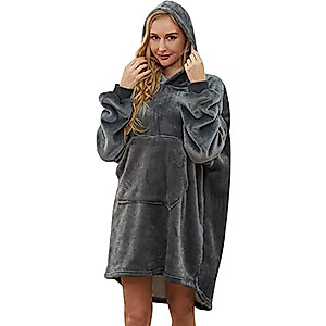 Oversized Blanket Hoodie Sweatshirt Comfy Wearable Blanket Sherpa Pajama Hood Soft Warm Hooded Fleece Blanket with Pocket (One Size, Green)