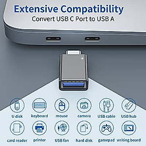 USB C to USB Adapter 3-Pack, Thunderbolt 3 to USB 3.0 OTG Adapter for iMac 2021, MacBook Pro, Chromebook, Pixelbook, Microsoft Surface Go, Samsung Galaxy S8 S9 S10 Plus S20 S21 S22 Ultra Note 9 10 20