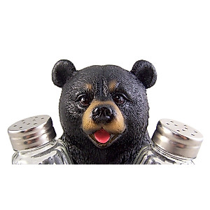 Liphontcta Season Beary Carefully Black Bear Salt and Pepper Shaker Holder 7 Inch (Shakers Included)