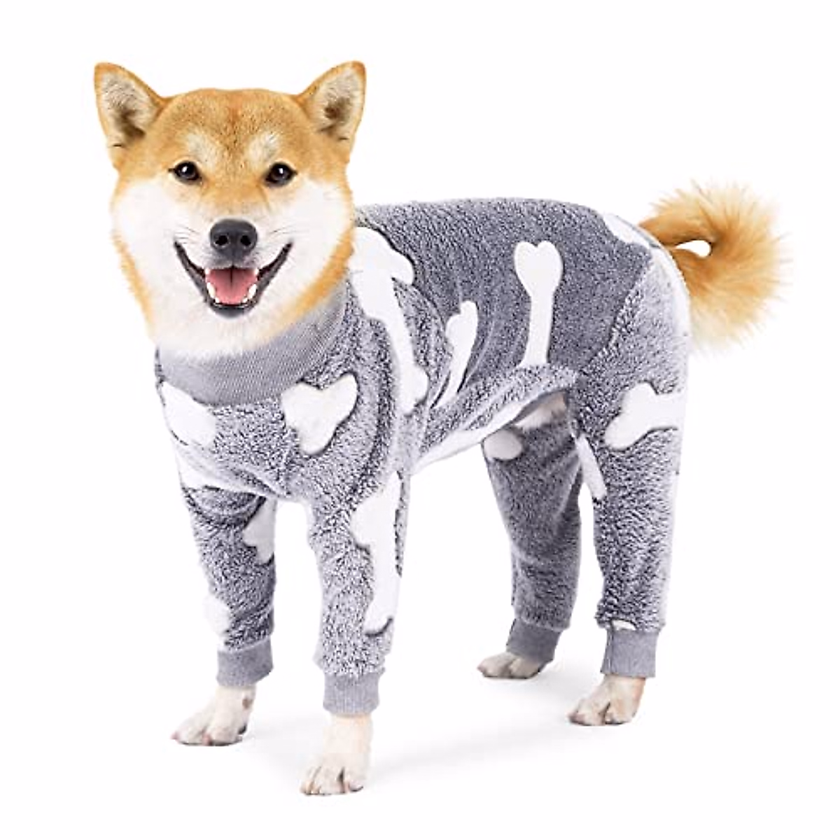Plush Dog Pajamas for Cold Weather 4 Legs Clothes Dog Stretch Good Fit Fit Medium and Large Dog Onesie Warm Soft Pet Romper Winter (XL, Gray)